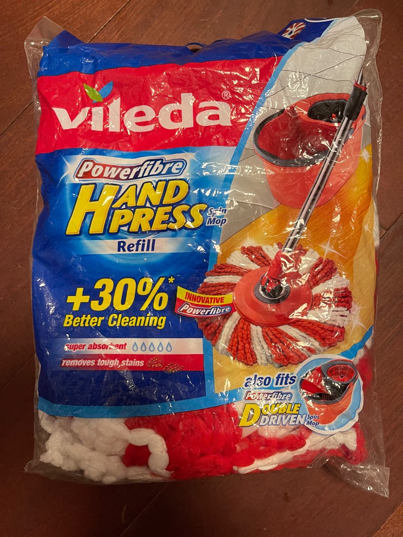 Vileda Powerfibre Handpress Spin Mop Refill, 傢俬＆家居, 家居清潔及護理用品, 清潔工具 - Carousell