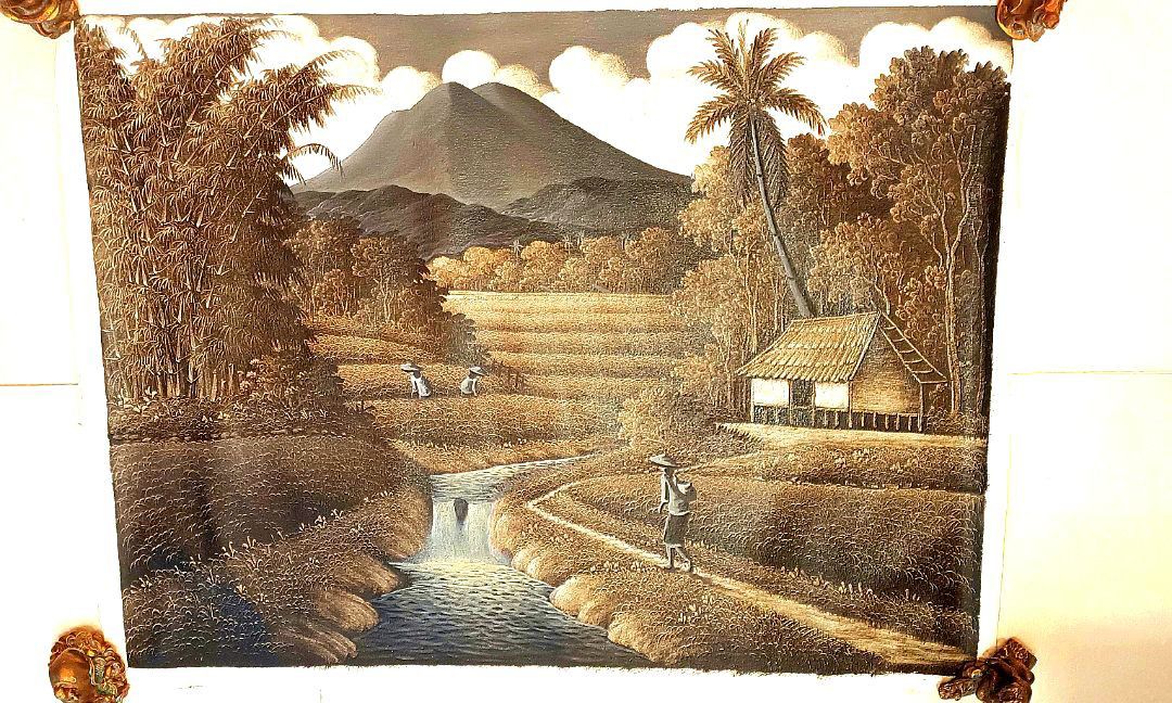 Vintage Bali oil painting rice field, Hobbies & Toys, Stationery ...