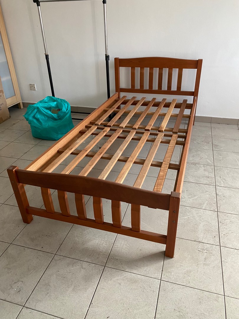 Vintage Solid wood single bed Katil kayu, Furniture & Home Living ...