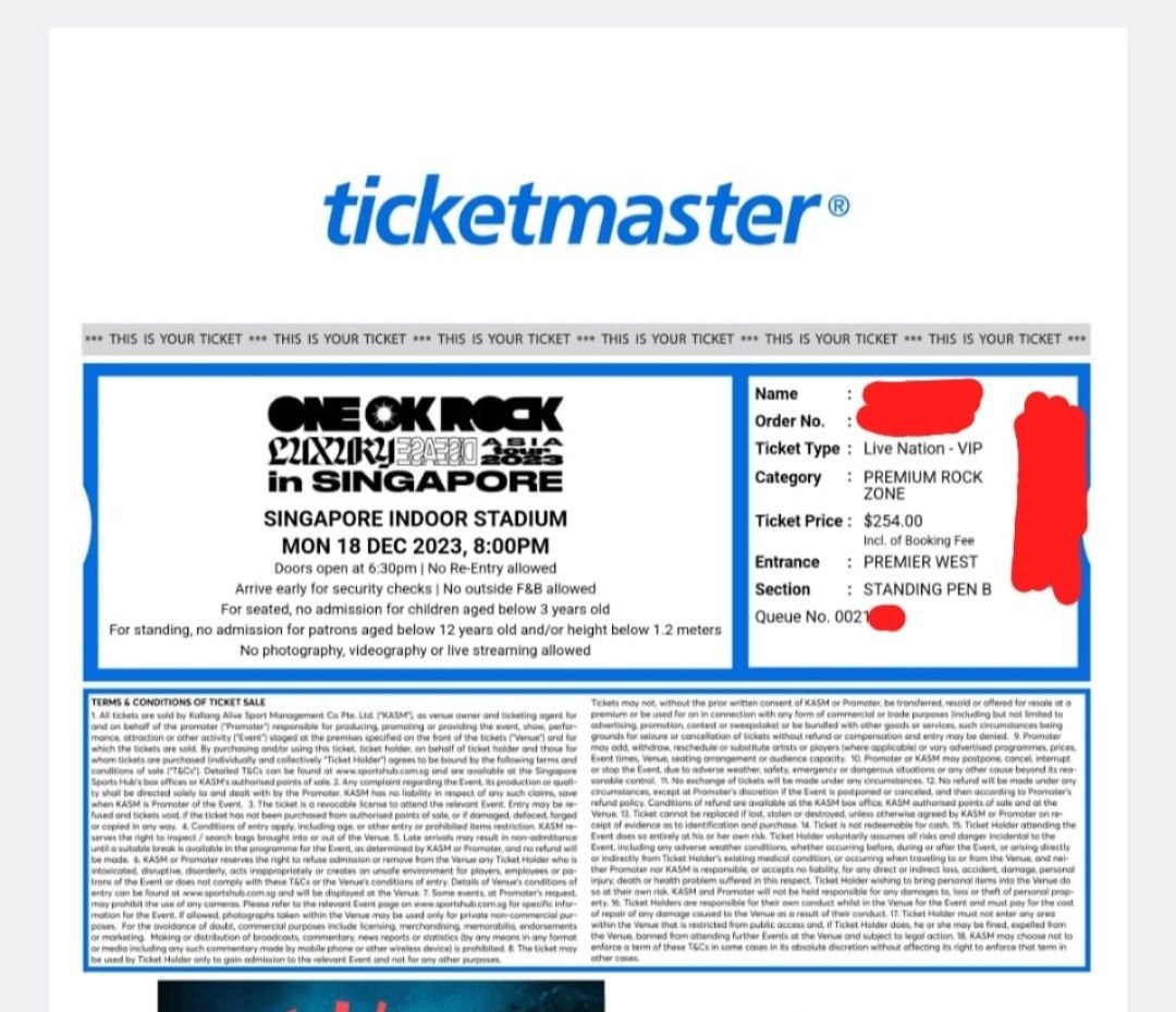 VIP One Ok Rock | Front Row | Premium Rock Zone B , Tickets & Vouchers ...