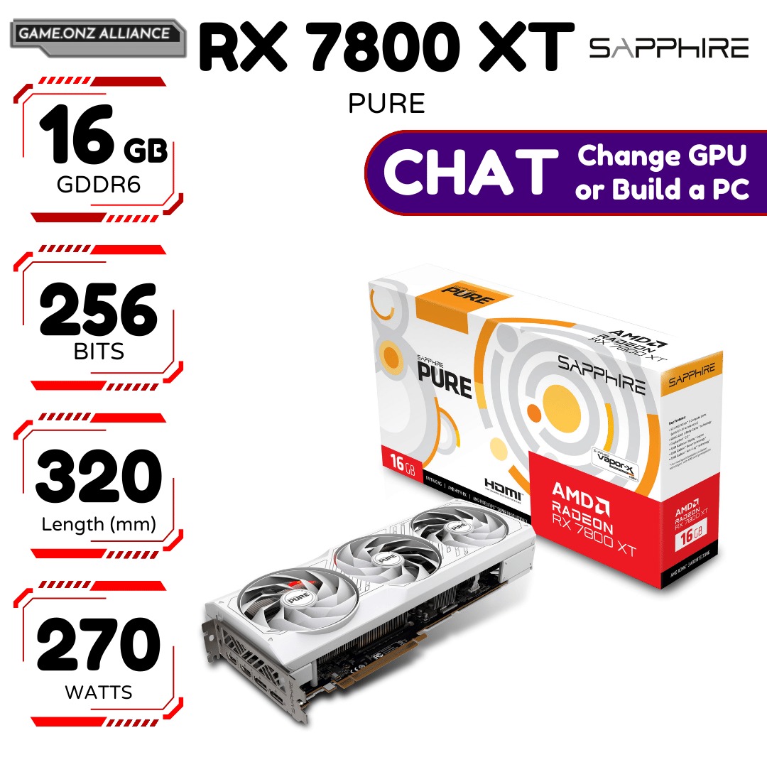 WHITE | SAPPHIRE RX 7800 XT 12G PURE GAMING GRAPHICS GRAPHIC CARD AMD ...
