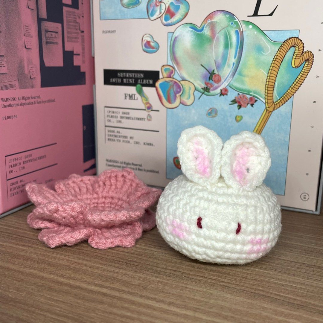 white rabbit amigurumi and lotus flower | crochet handmade gift ...
