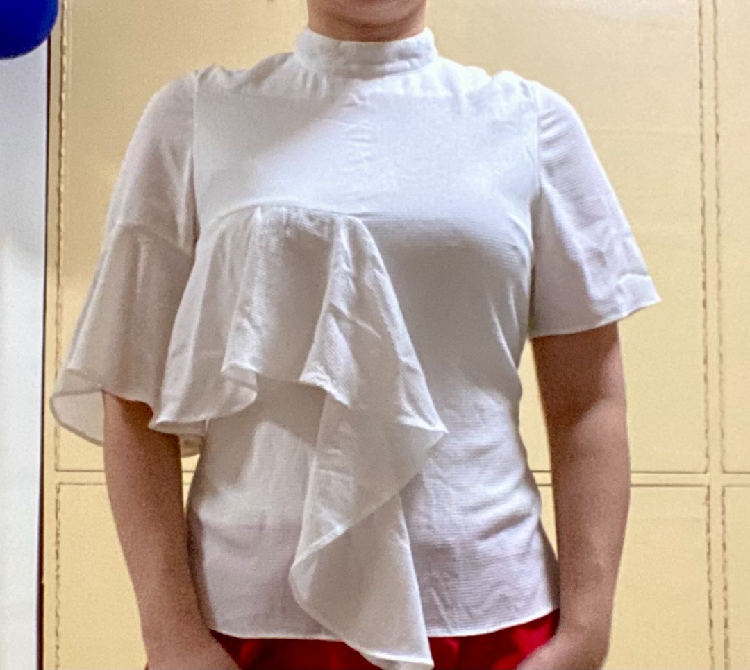 White turtle neck office wear with raffles GTWFAB, Women's Fashion ...