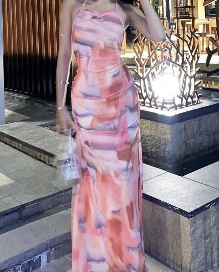 Whoopy Ig pink halter backless maxi dress, Women's Fashion, Dresses ...