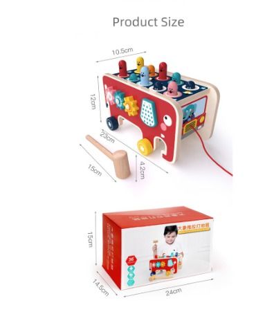Wooden Hammer MontessoriPull Cart Elephant Toy RED3038, Hobbies & Toys ...