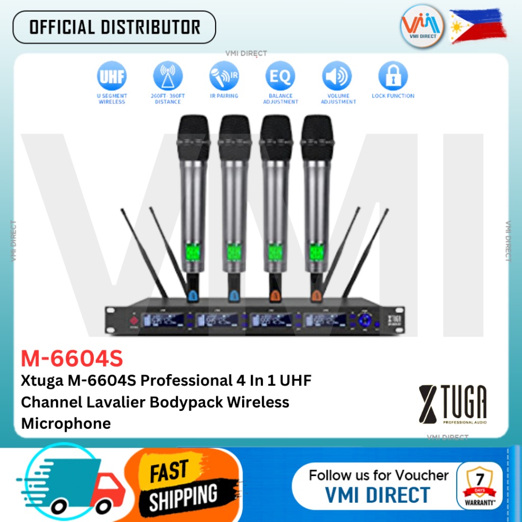 XTUGA M-6604S Professional 4 Channel UHF Wireless Microphone System SKM4000 Upgraded True ...