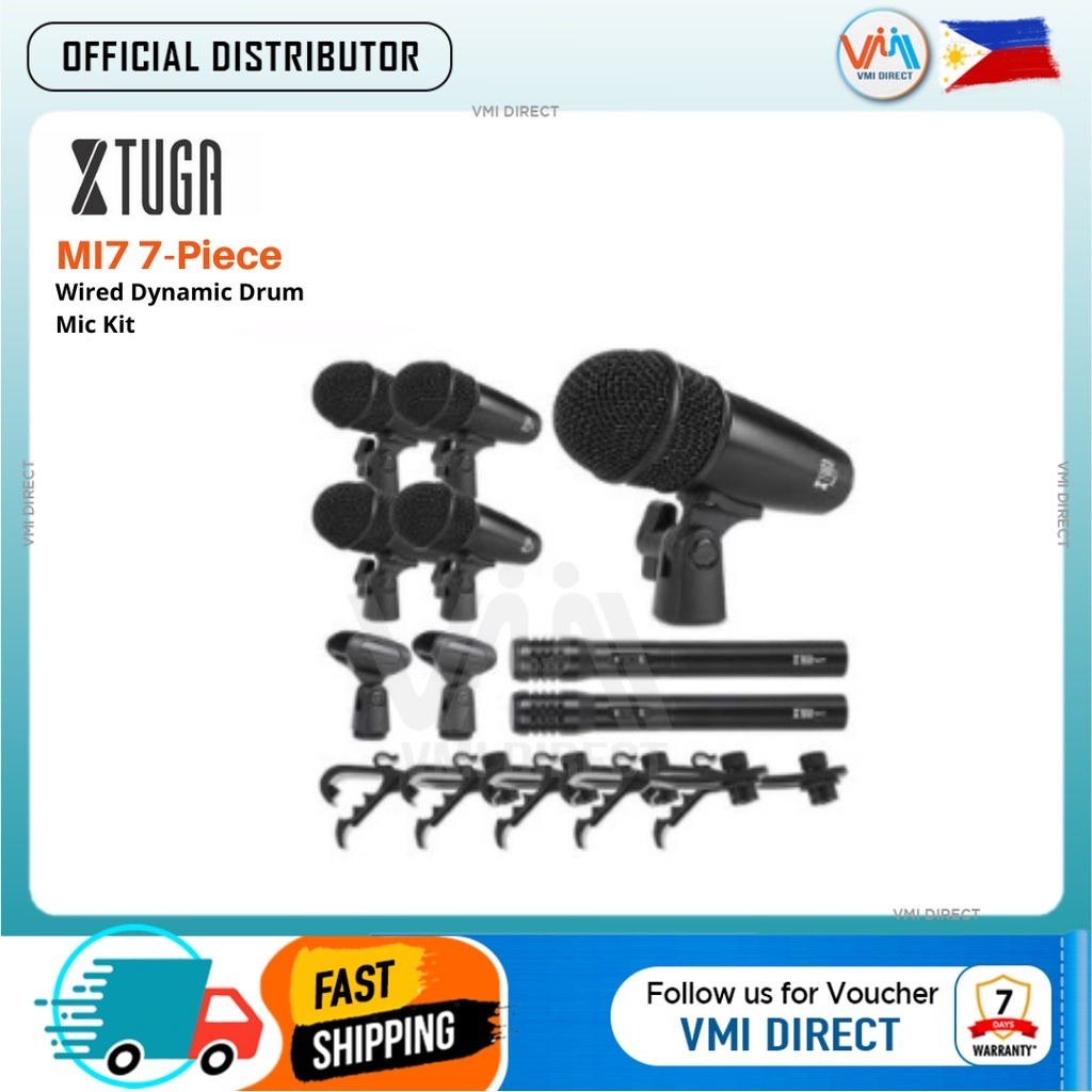 XTUGA New MI7 7Pcs Wired Dynamic Drum Mic Kit (Whole Metal) Kick Bass ...
