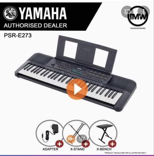 YAMAHA PSR-E273 61-KEYS PORTABLE KEYBOARD together with Stand and chair ...