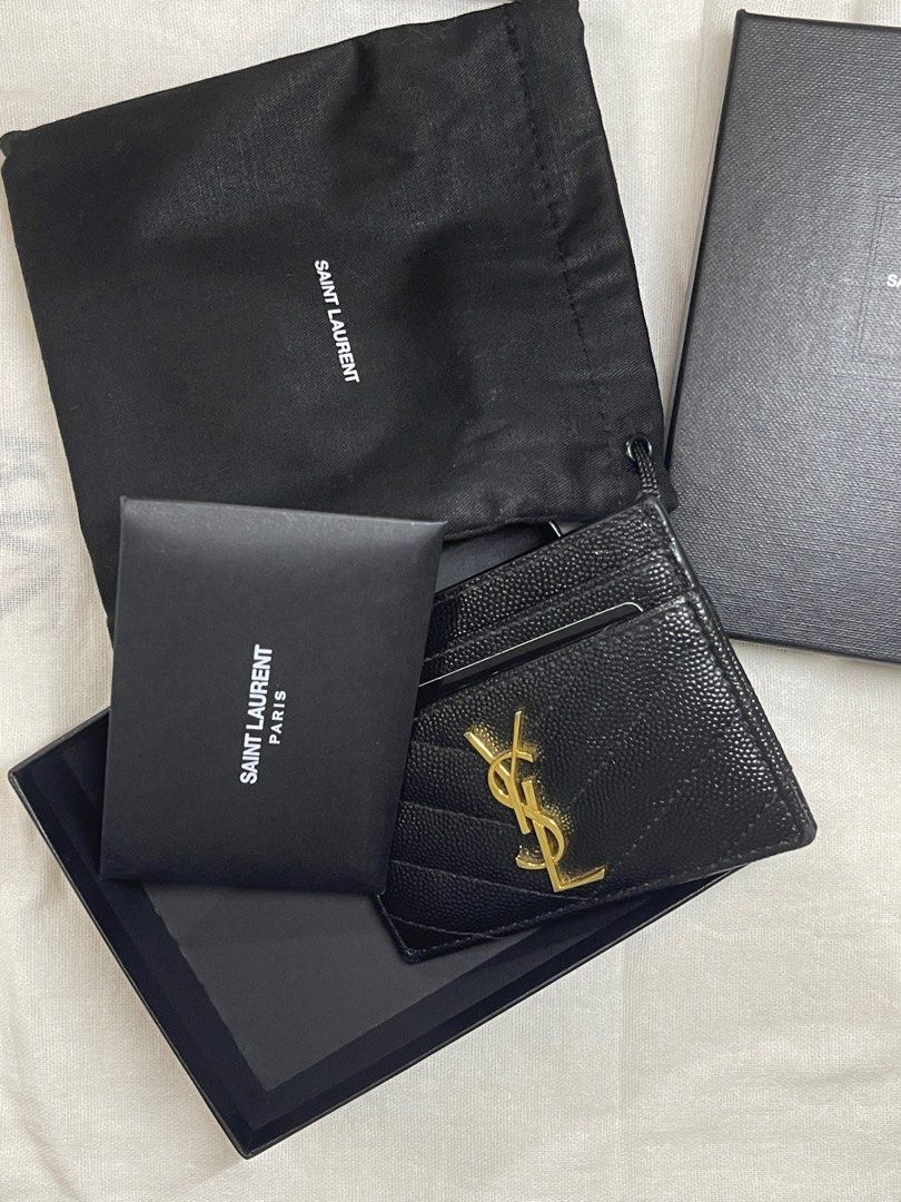YSL Card Holder in Gold Hardware, Luxury, Bags & Wallets on Carousell