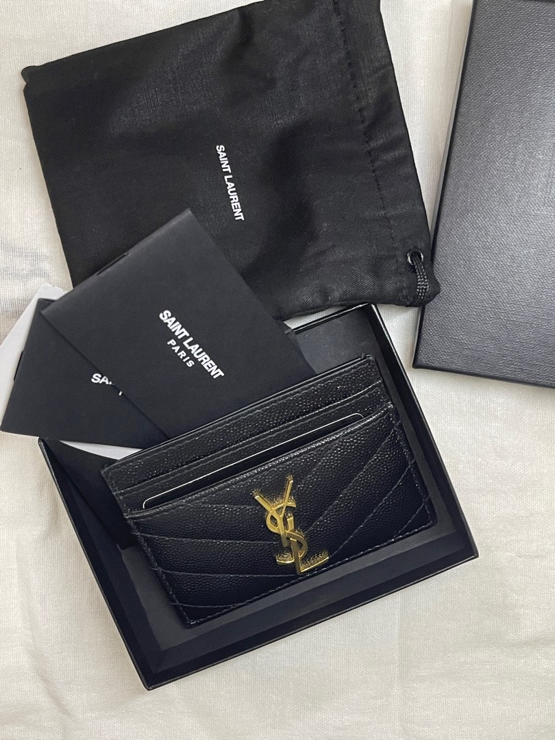 YSL Card Holder in Gold Hardware, Luxury, Bags & Wallets on Carousell