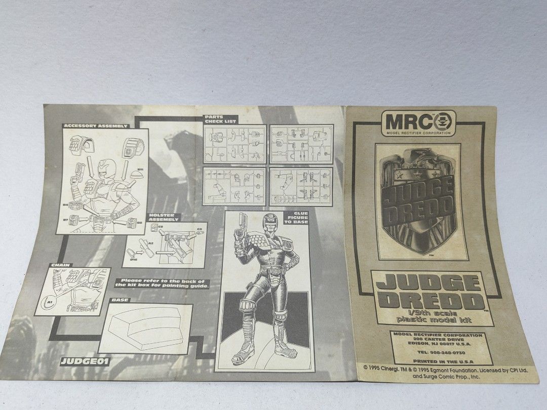 1995 MRC #01 JUDGE DREDD FIGURE 1/9 PLASTIC 8" INCH MODEL KIT Vintage ...