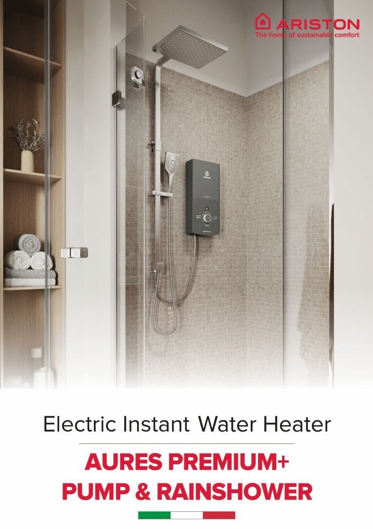 Ariston Aures Premium+ PUMP & Rainshower Instant Water Heater with ...