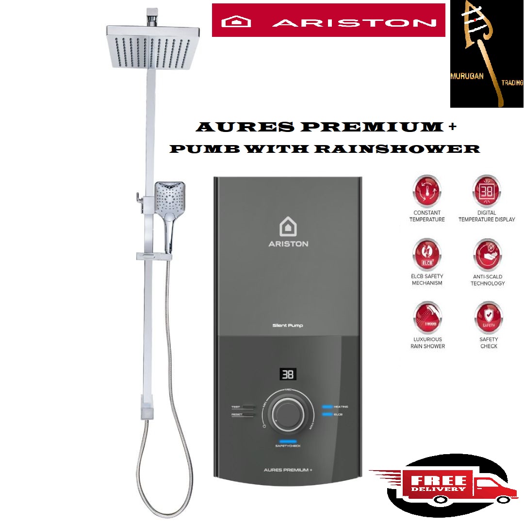Ariston Aures Premium+ PUMP & Rainshower Instant Water Heater with ...