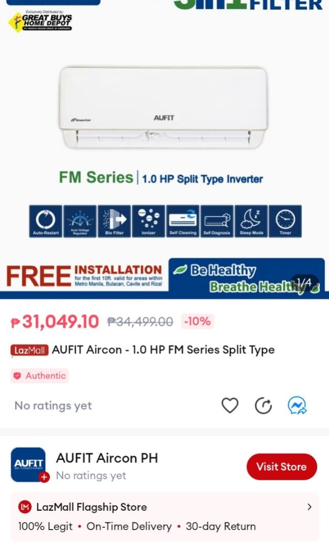 Aufit 1 HP split type AC, TV & Home Appliances, Air Conditioning and ...
