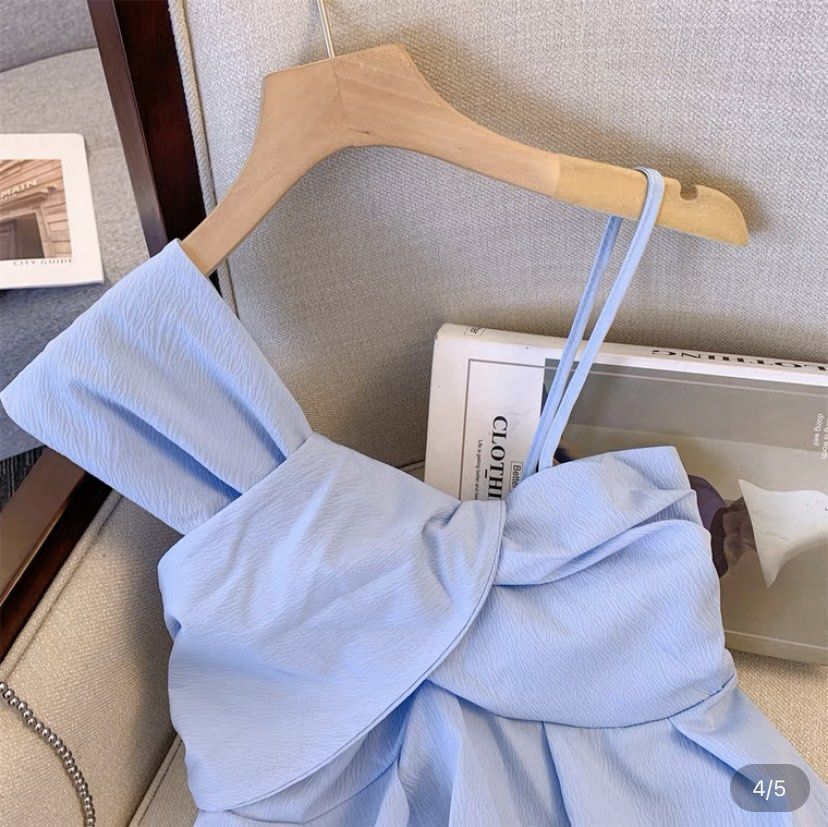 Baby blue Korean Toga Flowy Top, Women's Fashion, Tops, Blouses on ...