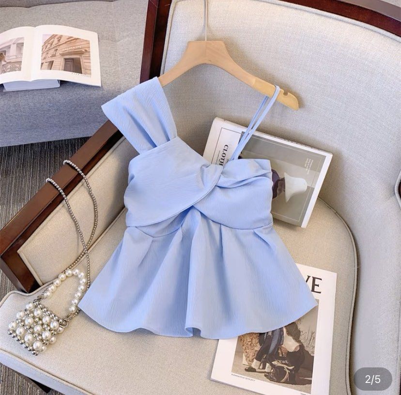 Baby blue Korean Toga Flowy Top, Women's Fashion, Tops, Blouses on ...