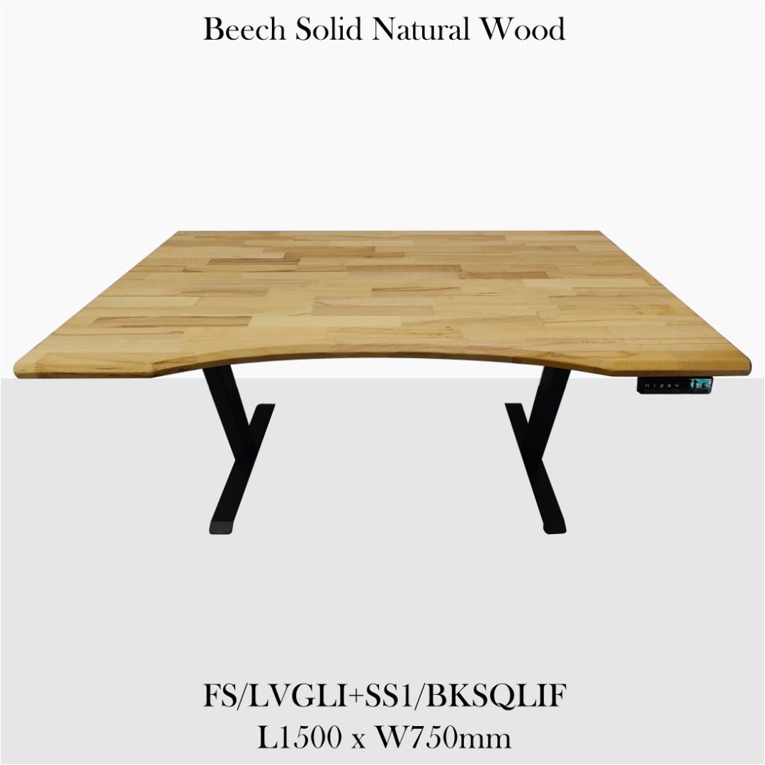 Beech Solid Wood Work Desk with Electric Height Adjustable Stand ...