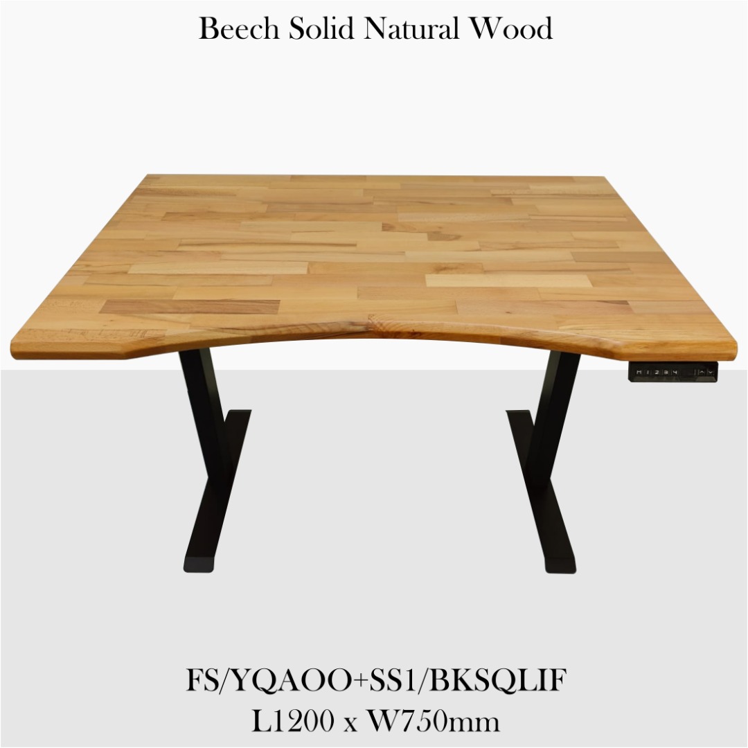 Beech Solid Wood Work Desk with Electric Height Adjustable Stand ...