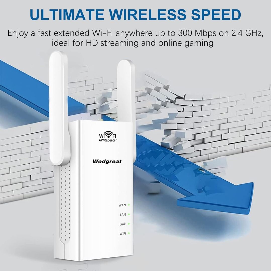 BLACK WiFi 5 Range Extender Internet Booster 300Mbps, WiFi Repeater 2 ...