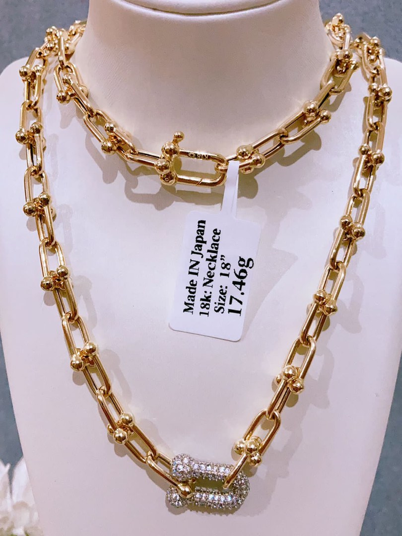 Brand new 18k japan gold tiffany hardware necklace 18”, Women's Fashion ...