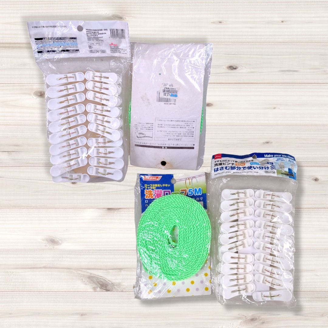 BUNDLE SET - DAISO Laundry Clothes Line & Clothes Pin, FARLIN Milk ...