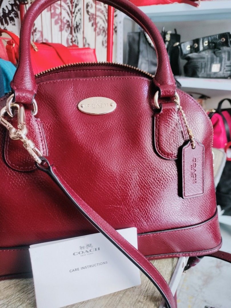 Coach Cora Mini Dome Oxblood Red Textured Leather Top Handle Satchel ...