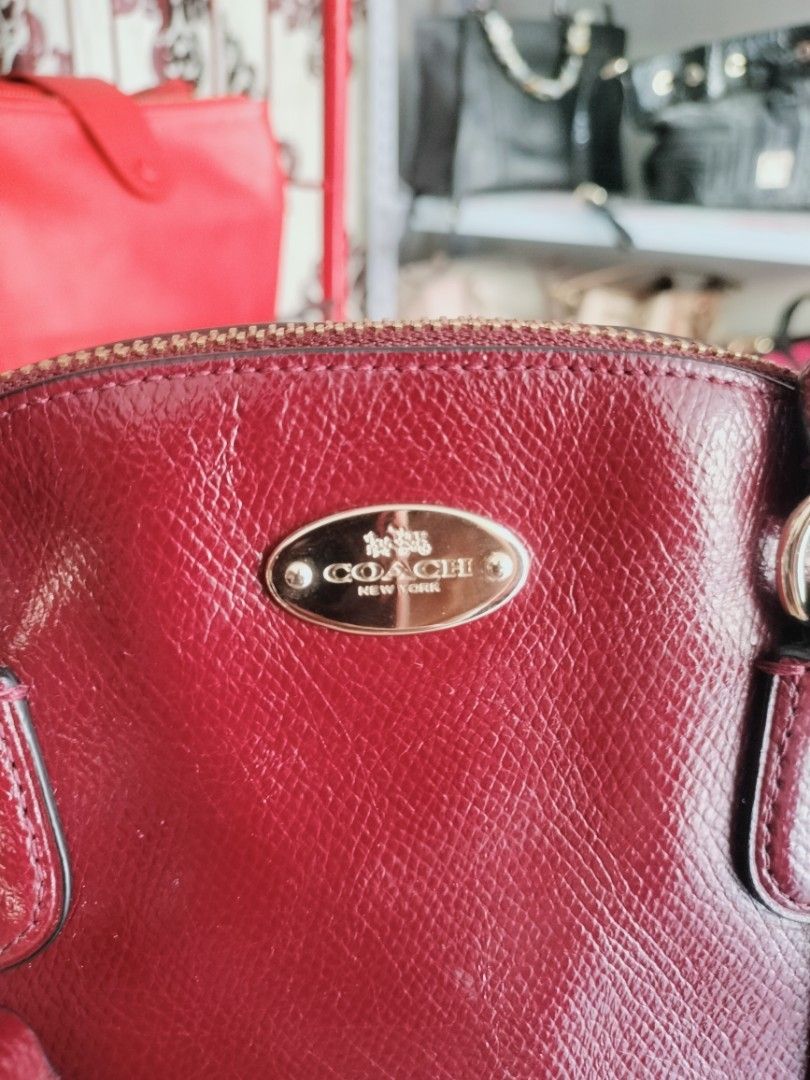 Coach Cora Mini Dome Oxblood Red Textured Leather Top Handle Satchel ...