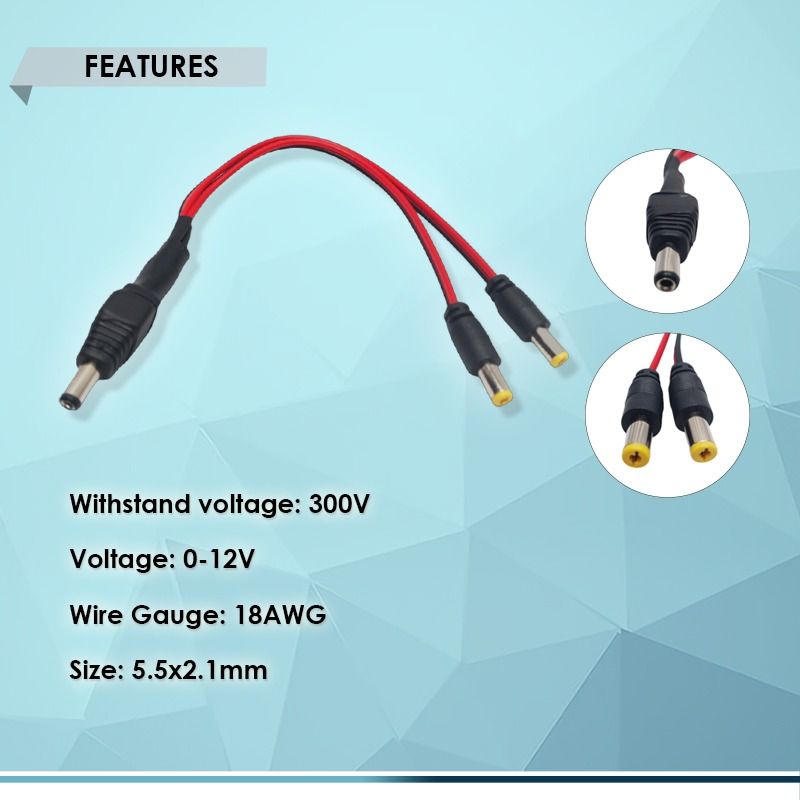 DC MALE to 2-DC MALE Y SPLITTER 5.5x2.1mm, BEST FOR CCTV, ROUTER, DVR ...