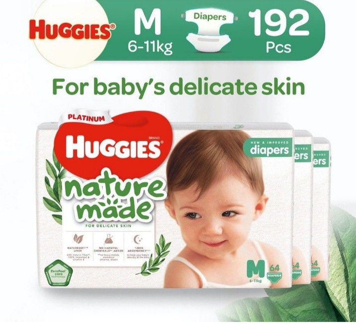 Huggies Nature made Diapers TAPE Size M, Babies & Kids, Bathing & Changing, Diapers & Baby Wipes ...