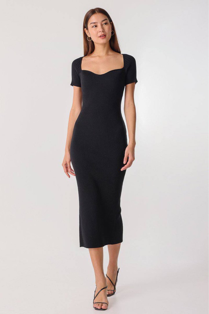 lovet petra sweetheart knit midi dress (black), Women's Fashion ...