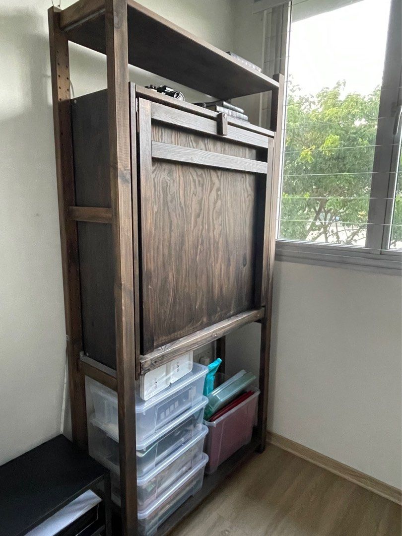 Handpainted wood shelf with built in foldable table - IKEA IVAR series ...