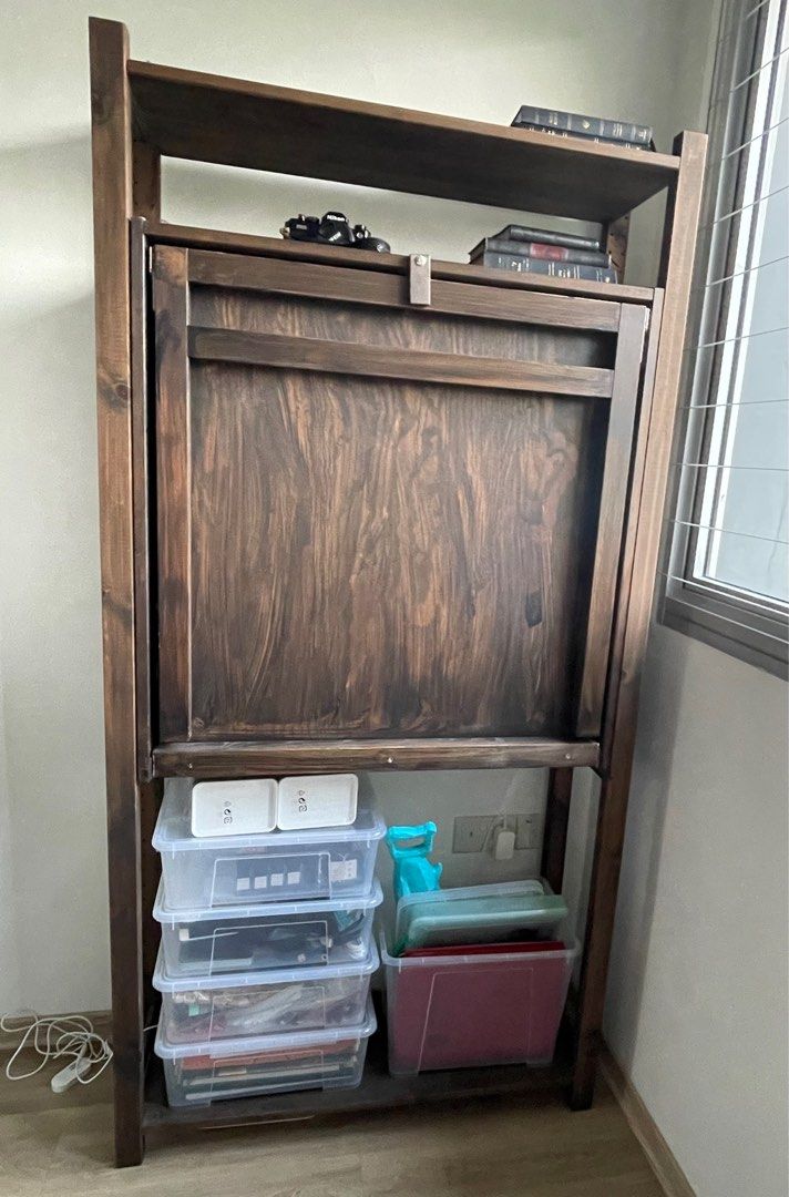 Handpainted wood shelf with built in foldable table - IKEA IVAR series ...