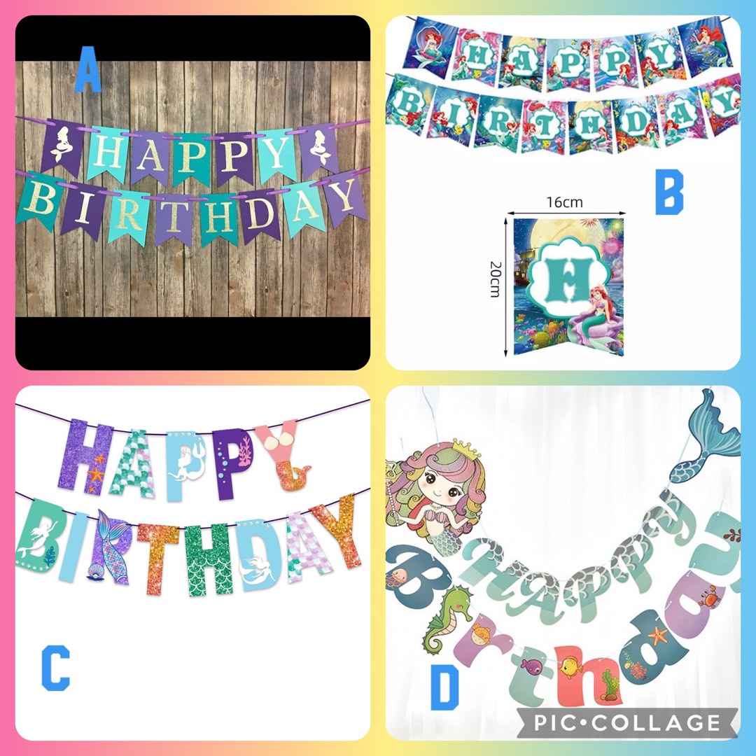 Mermaid Ariel party supplies - birthday banner / party deco, Hobbies ...