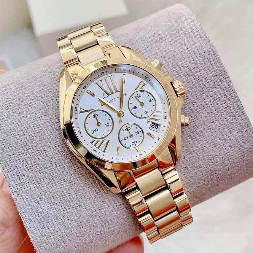 MK MINI BRADSHAW GOLD WHITE DIAL AUTHENTIC WATCH, Women's Fashion ...