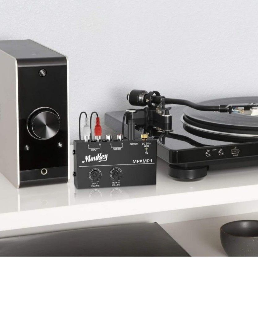 Moukey Stereo Mini Phono Turntable Preamp Pre amplifier MPAMP1, Audio ...
