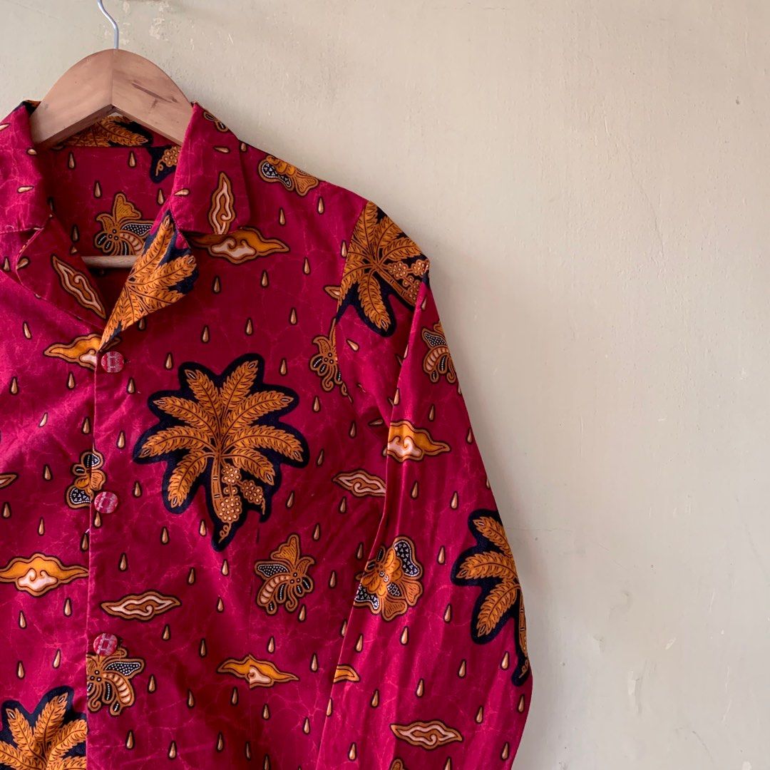 [no nego pls] Atasan Batik Merah Lengan Panjang, Fesyen Wanita, Pakaian ...