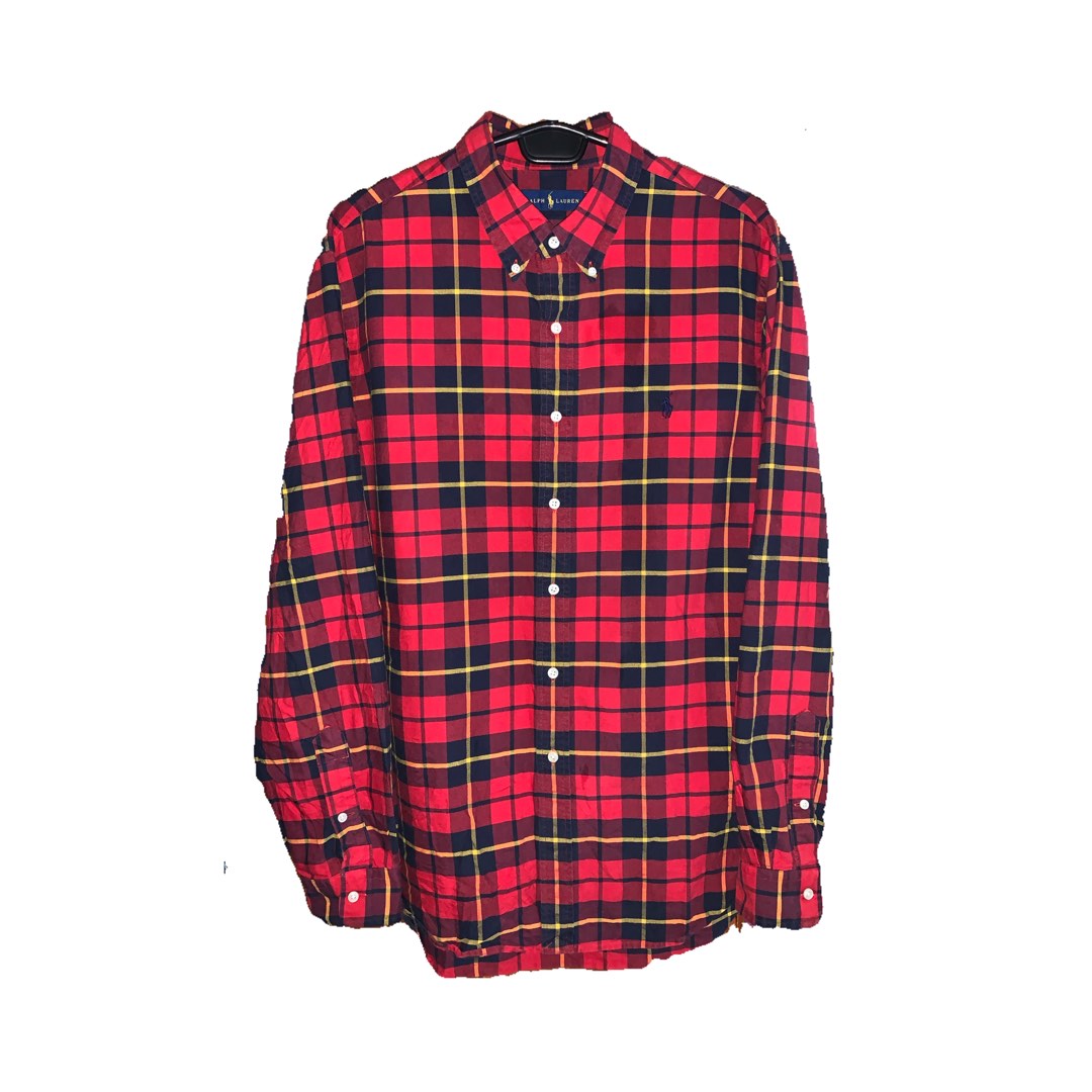 Polo Ralph Lauren Red Check-print, Men's Fashion, Tops & Sets, Formal ...