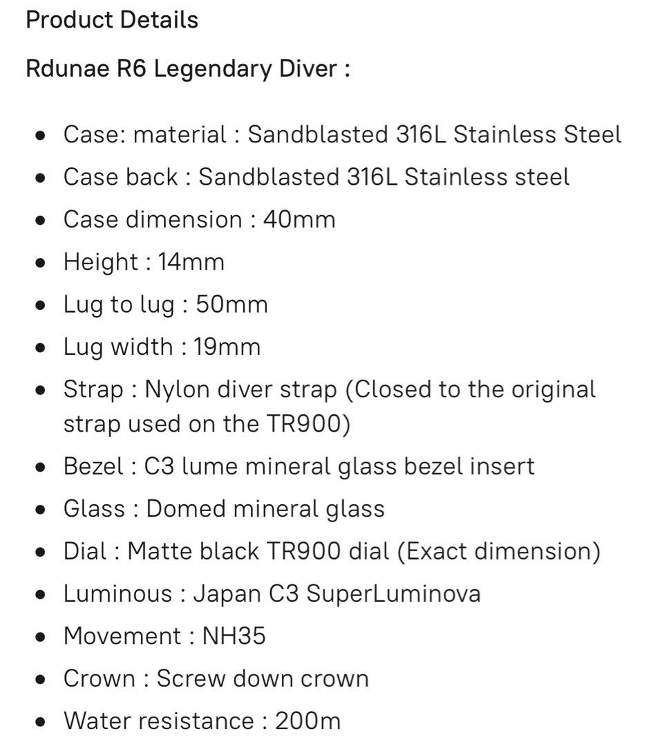 Rdunae R6 Legendary Diver, Men's Fashion, Watches & Accessories ...