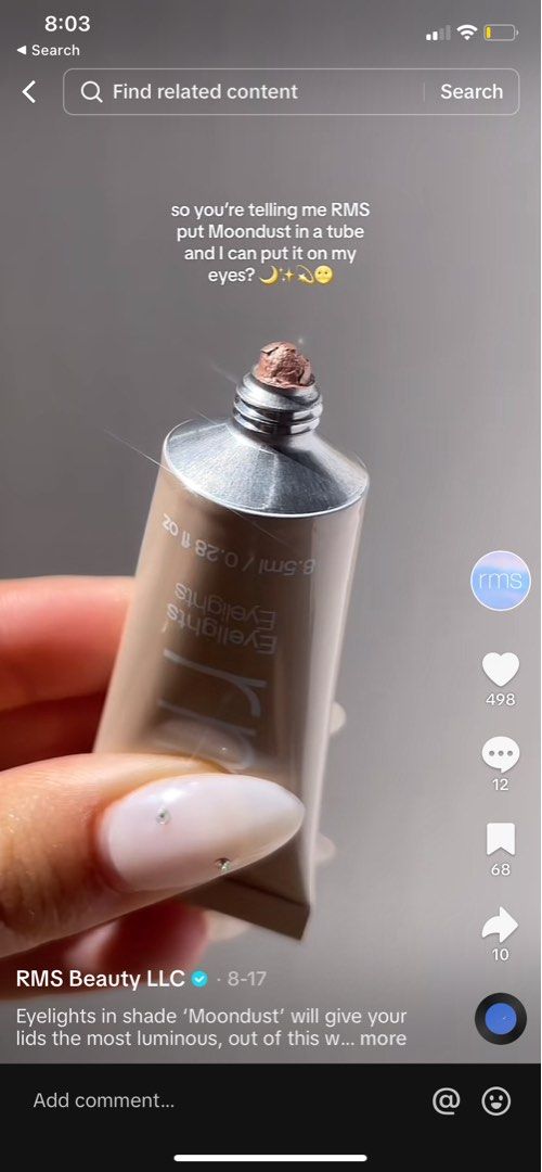 RMS Eyelights in Moondust (liquid cream eyeshadow), Beauty & Personal ...