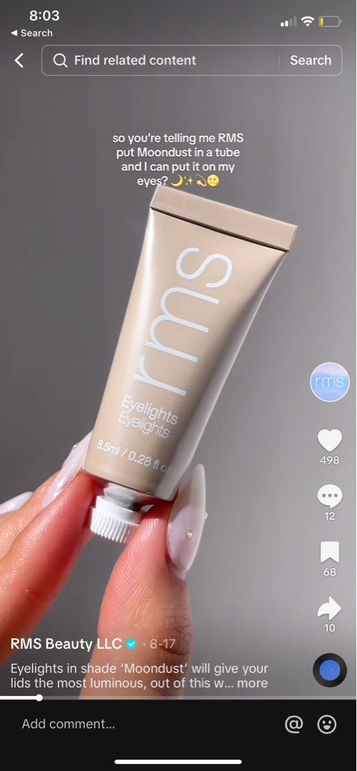 RMS Eyelights in Moondust (liquid cream eyeshadow), Beauty & Personal ...