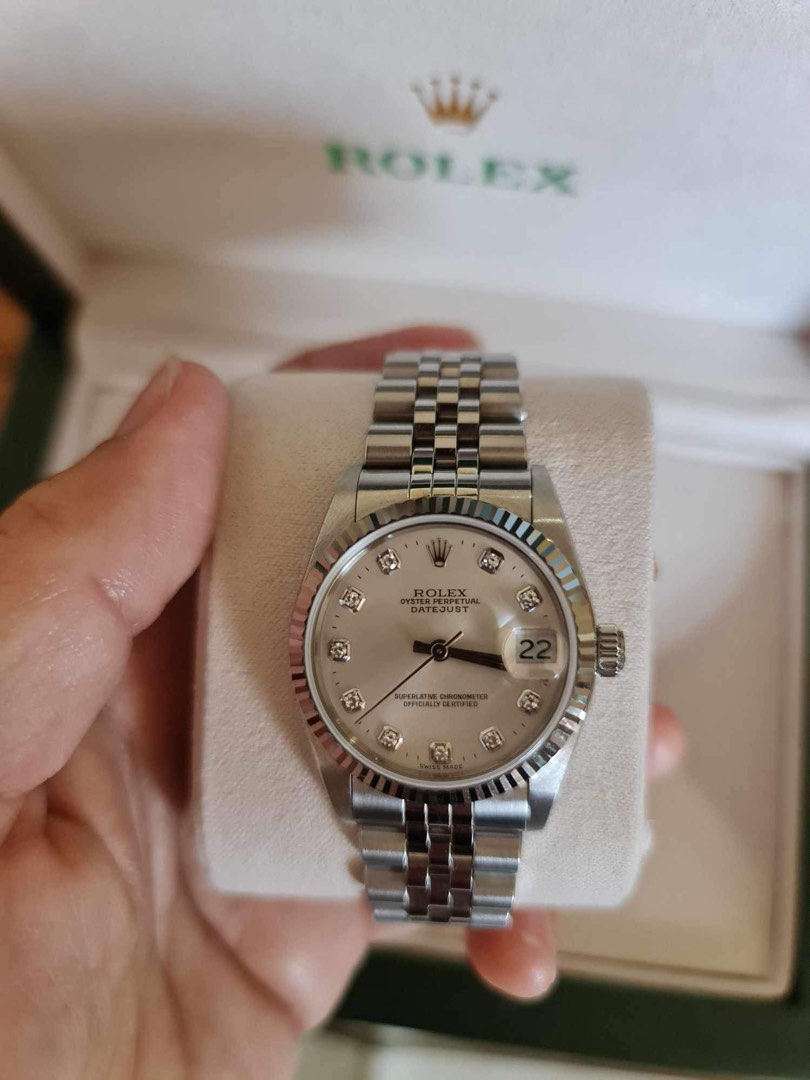 ROLEX 1999 Whitegold Fluted bezel with BiG diamonds 31mm, Luxury ...