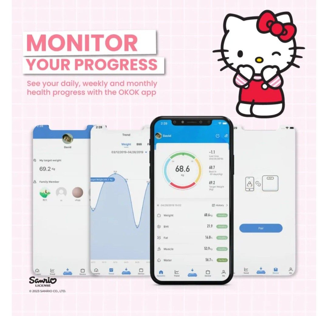 Russell Taylors x Sanrio Hello Kitty Bluetooth Weighing Scale, Health ...