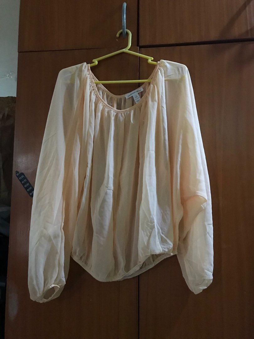Sheer light orange top, Women's Fashion, Tops, Longsleeves on Carousell