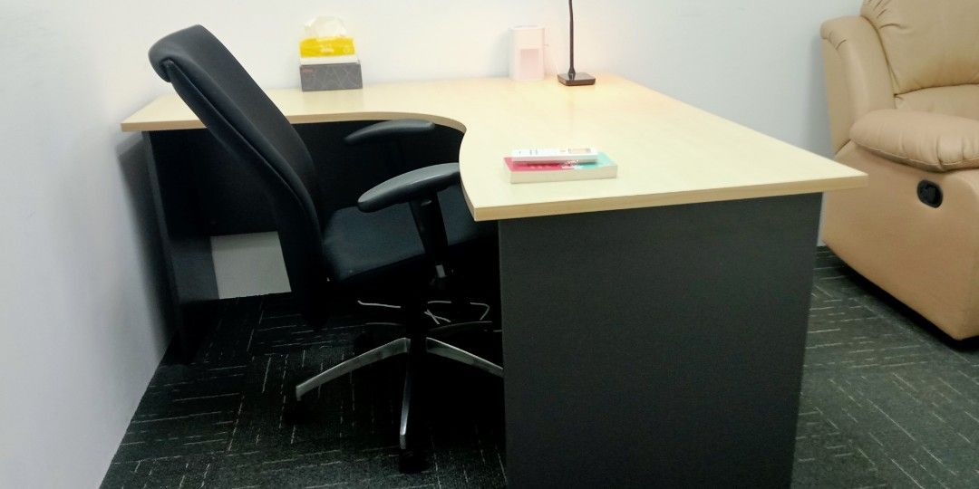 L-Shape Office Table + wheeled drawers, Furniture & Home Living ...