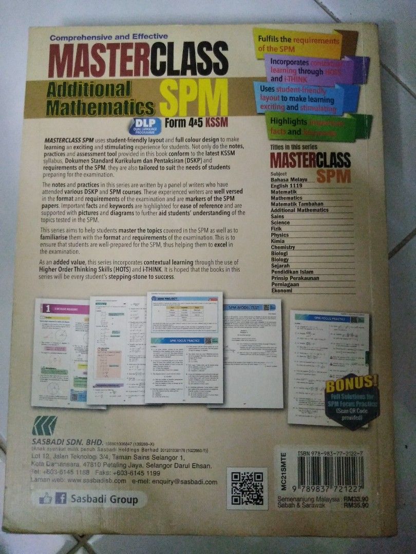 SPM Additional Mathematics revision book (sasbadi), Hobbies & Toys ...