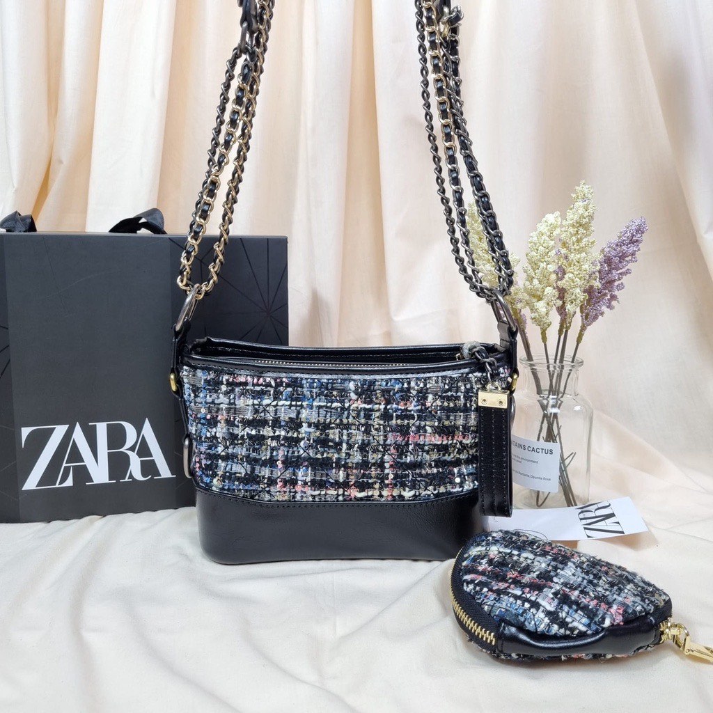 TAS ZARA GIFT SET WANITA TWEED GABRIELLE, Fesyen Wanita, Tas & Dompet ...
