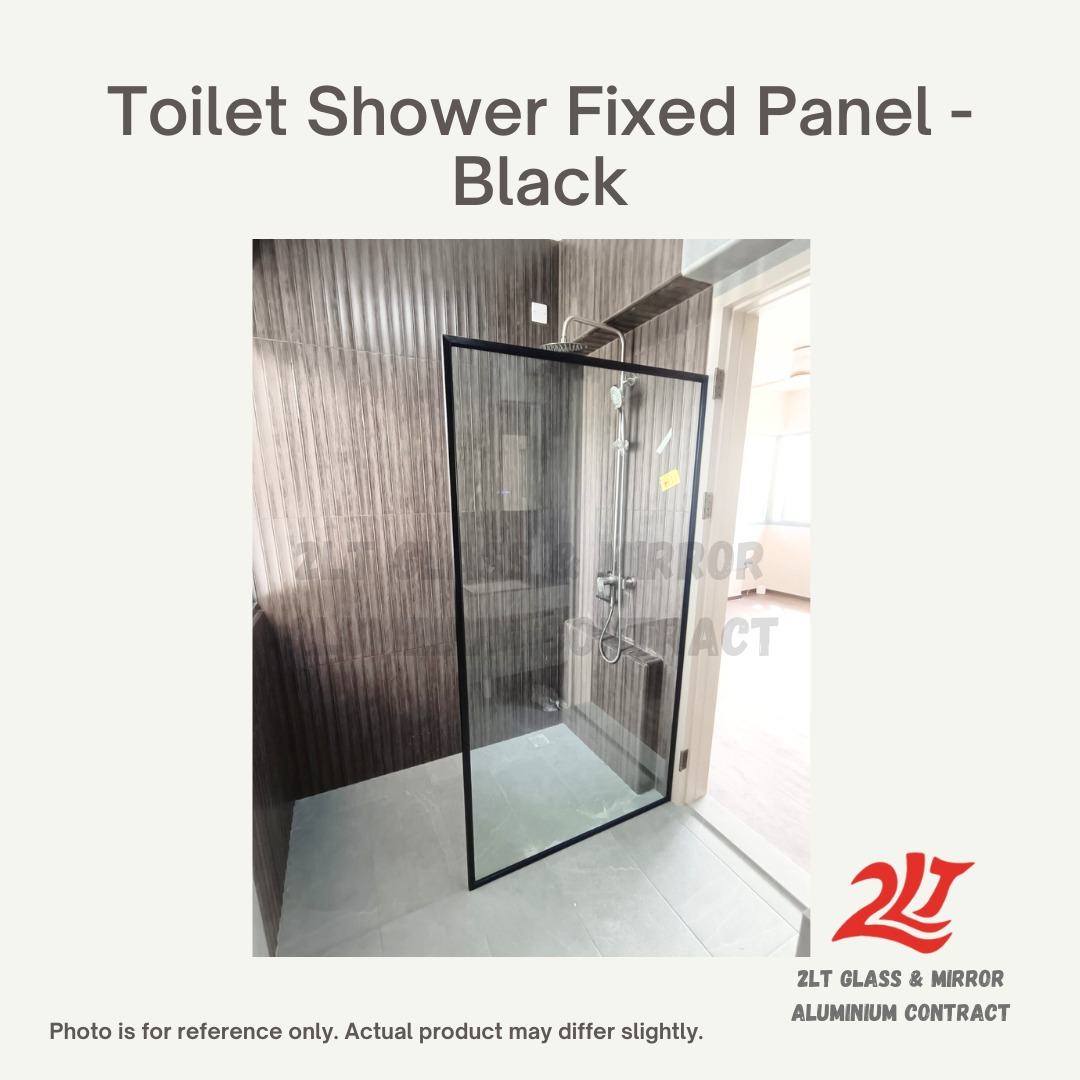 Toilet Shower Fixed Panel (Black U Channel/ Frame), Furniture & Home ...
