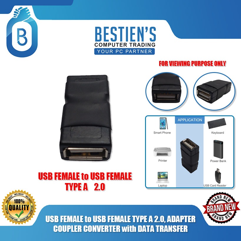 USB FEMALE to USB FEMALE TYPE A 2.0, ADAPTER COUPLER CONVERTER with ...