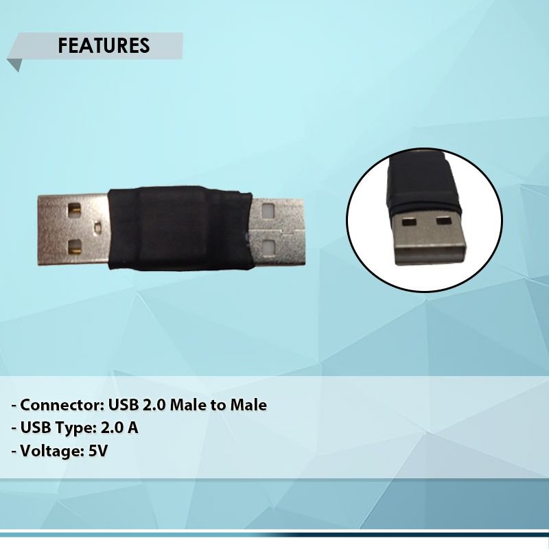 USB MALE to USB MALE TYPE A 2.0, ADAPTER COUPLER CONVERTER with DATA ...