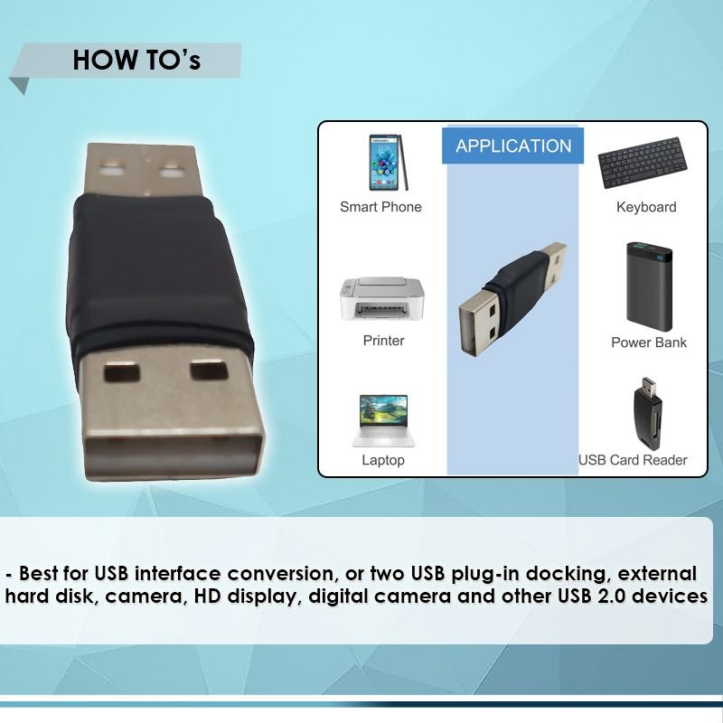 USB MALE to USB MALE TYPE A 2.0, ADAPTER COUPLER CONVERTER with DATA ...